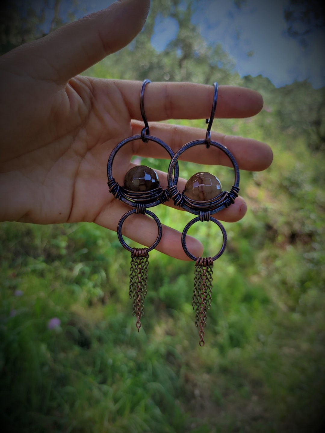 12 Gauge Copper Ear Weights, Agate Ear Weights, Chain Ear Hangers ...