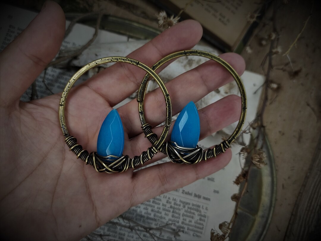 8 Gauge Brass Ear Weights, Dark Ear Weights, Blue Ear Hangers ...