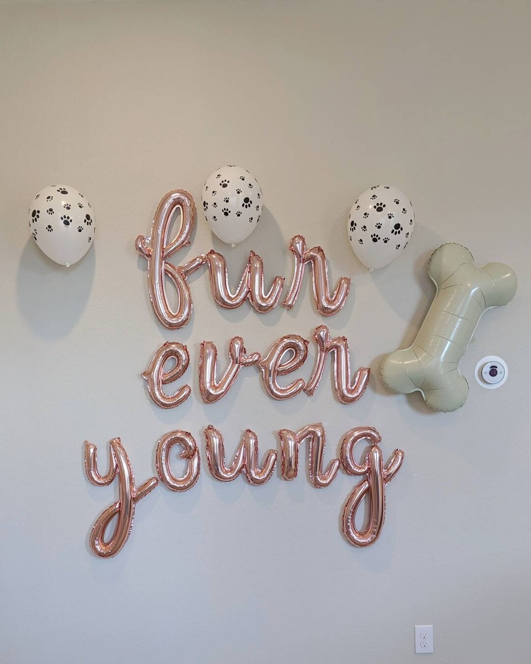 Cursive Rose Gold Fur Ever Young Balloons Pet Birthday Decorations Dog ...