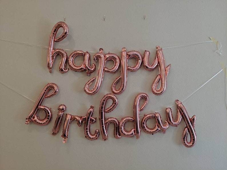 Rose Gold Cursive Happy Birthday Balloon Banner Birthday Party | Etsy
