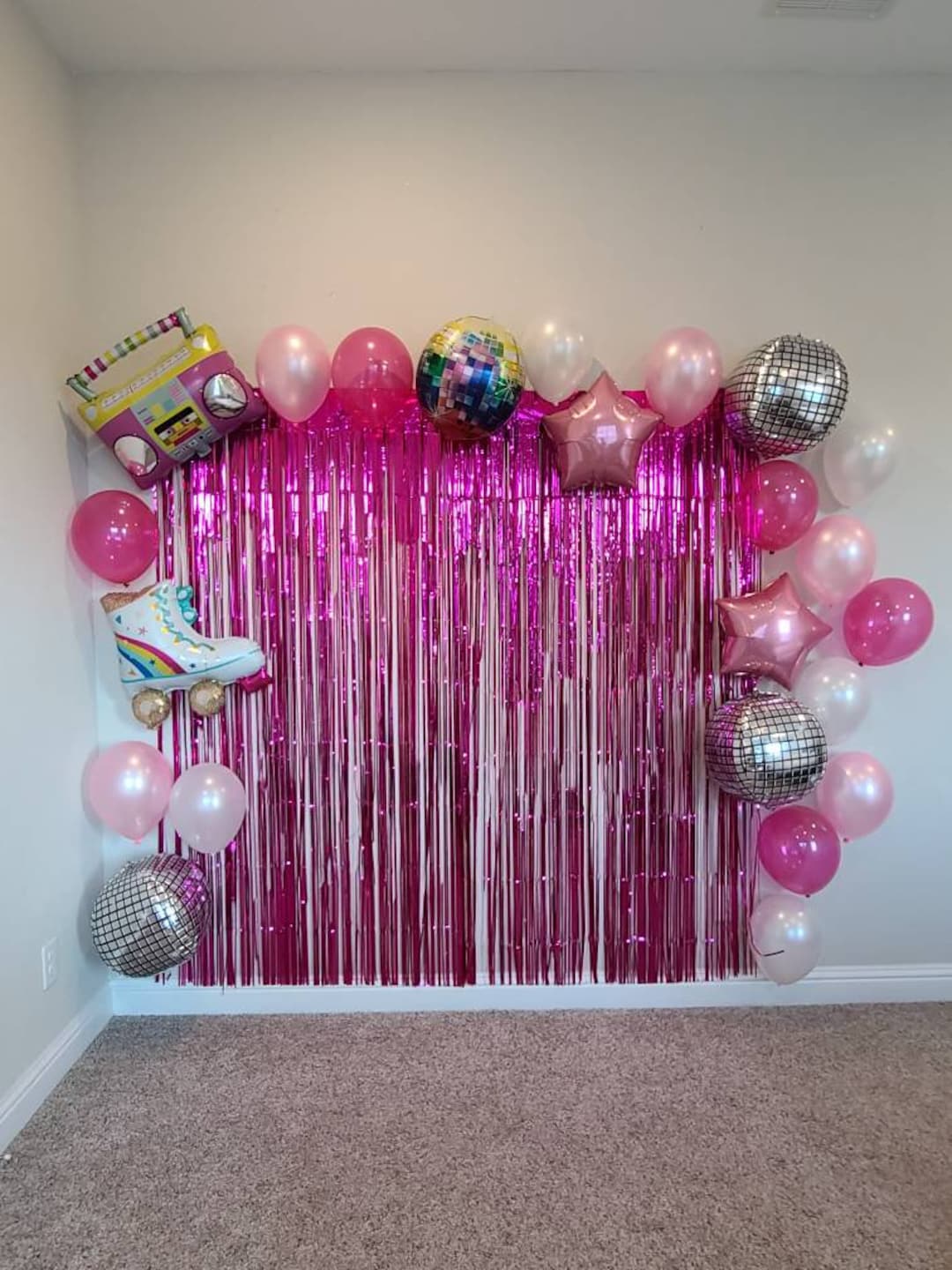 Let's Go Party Backdrop Pink 90s Backdrop Pink Foil Backdrop Roller ...