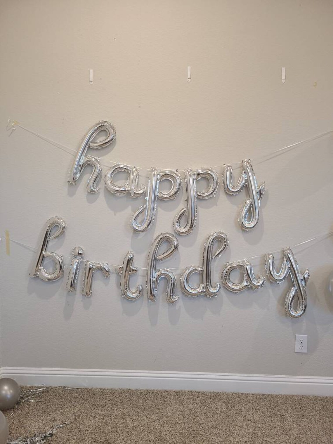Silver Cursive Happy Birthday Balloon Banner Birthday Party - Etsy