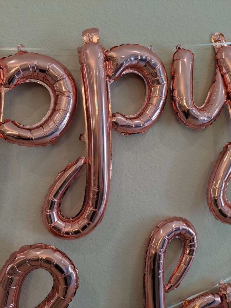 Rose Gold Cursive Happy Birthday Balloon Banner Birthday Party | Etsy