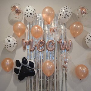 Meow Birthday Balloon Set Paw Print Balloon Pet Birthday Balloon Rose ...