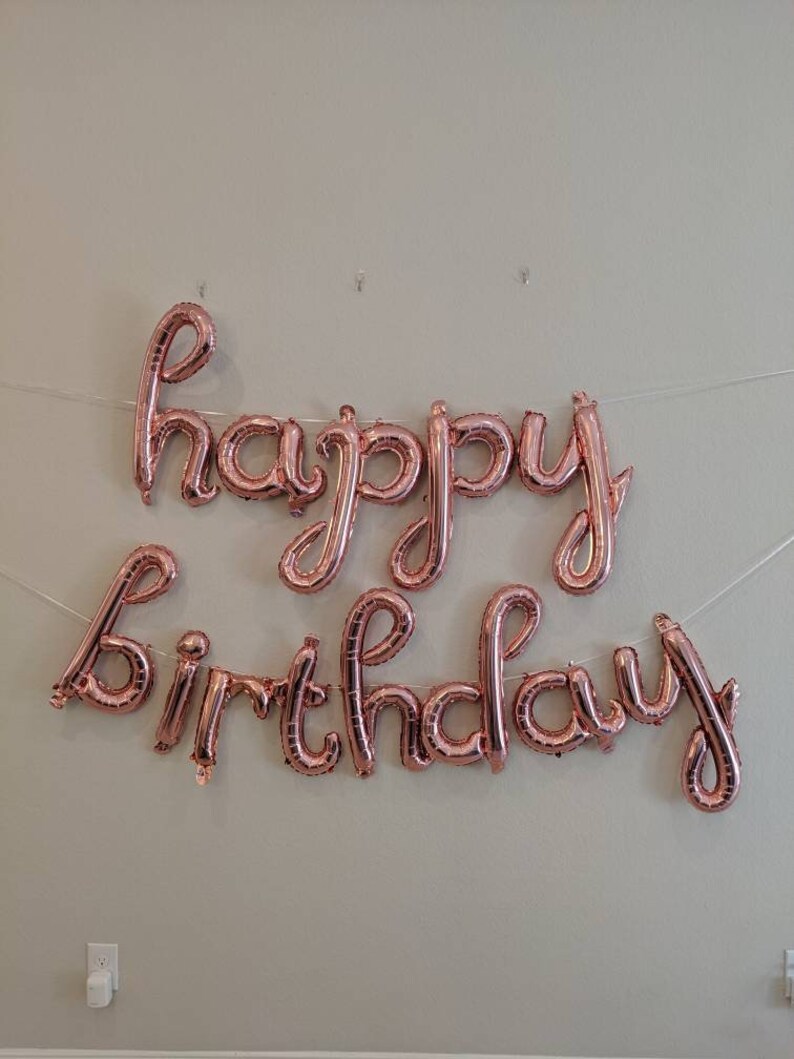 Rose Gold Cursive Happy Birthday Balloon Banner Birthday Party | Etsy