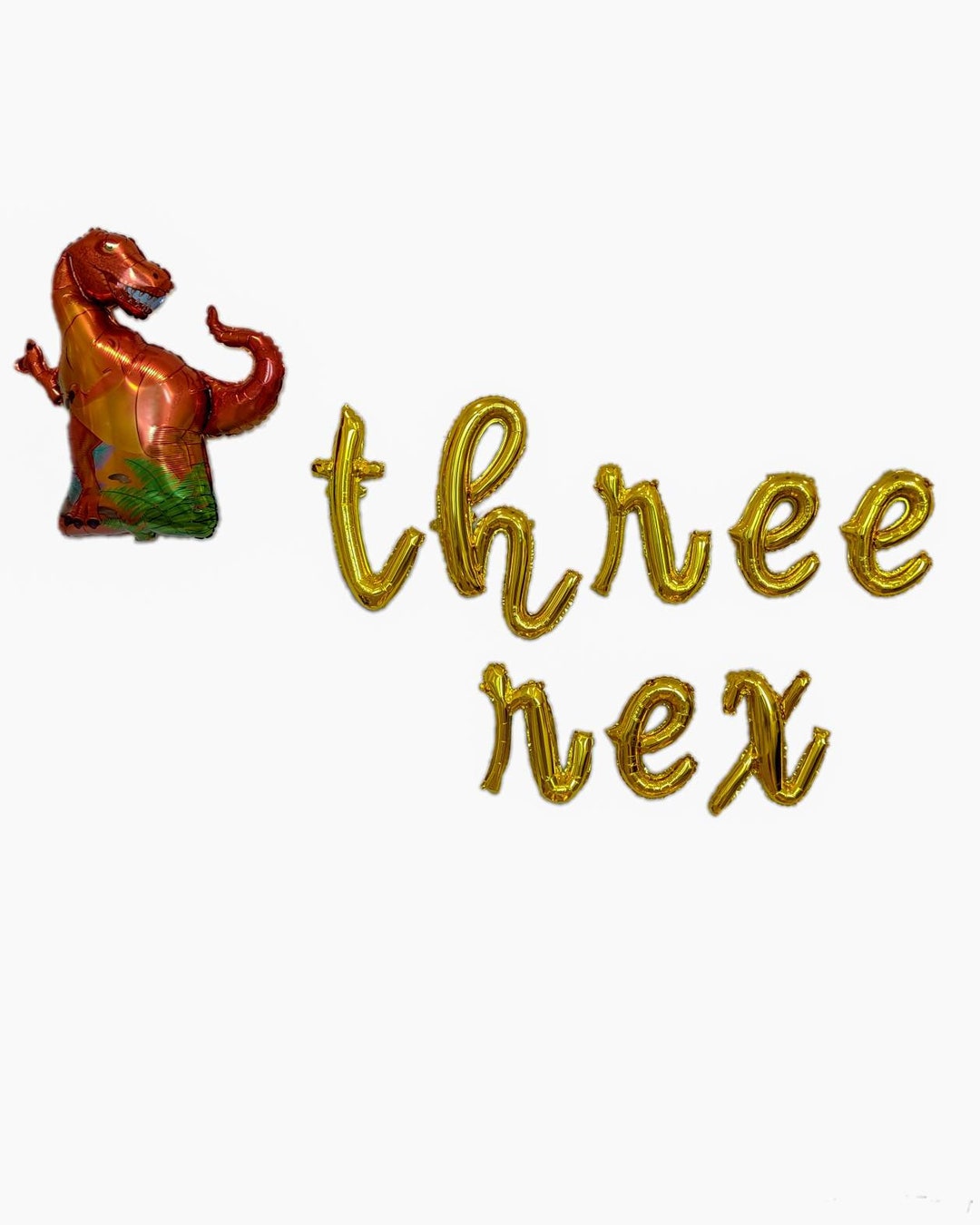 Cursive Three Rex Balloons With Dinosaur Third Birthday Decorations ...