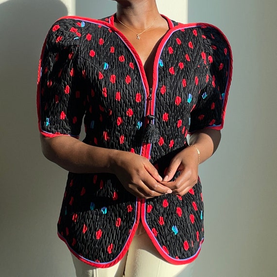 RARE Vintage 80s JEANNE MARC Wearable Art Quilted Red… - Gem