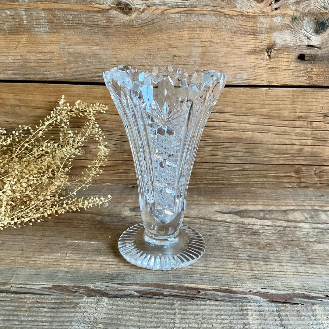 Vintage Chiseled Glass Vase - Etsy