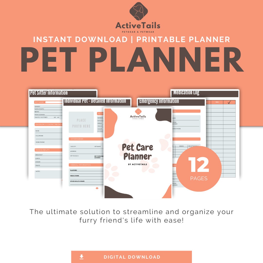 Printable Pet Planner, Fillable Pet Planner, Pet Care Planner, Pet ...