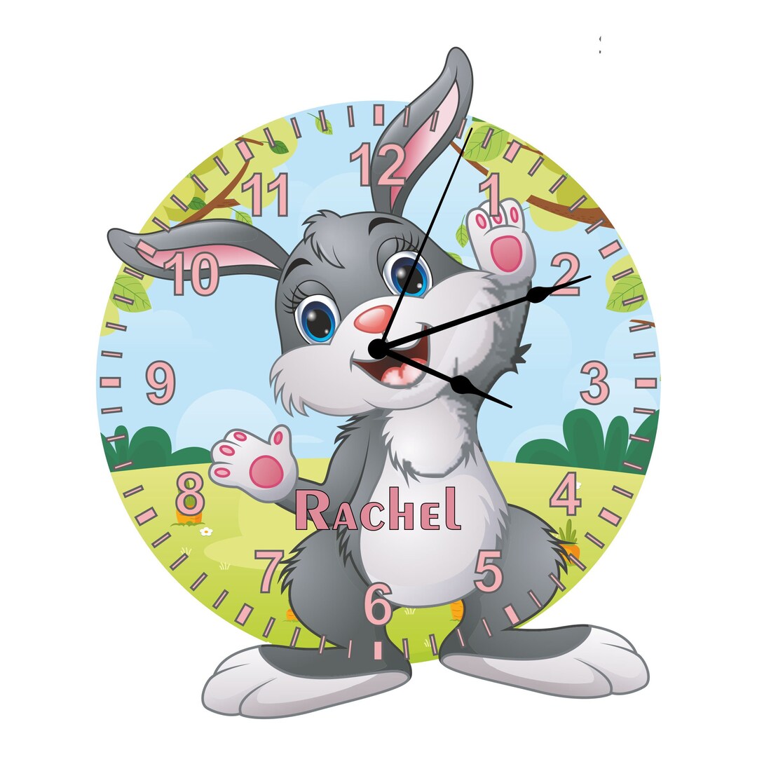 Rabbit Shaped Kids Clock Personalised With Any Name Wall Mountable ...