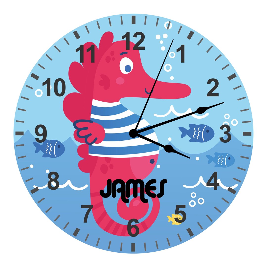 Under the Sea - Kids Seahorse Clock - Personalised With Any Name - Size ...