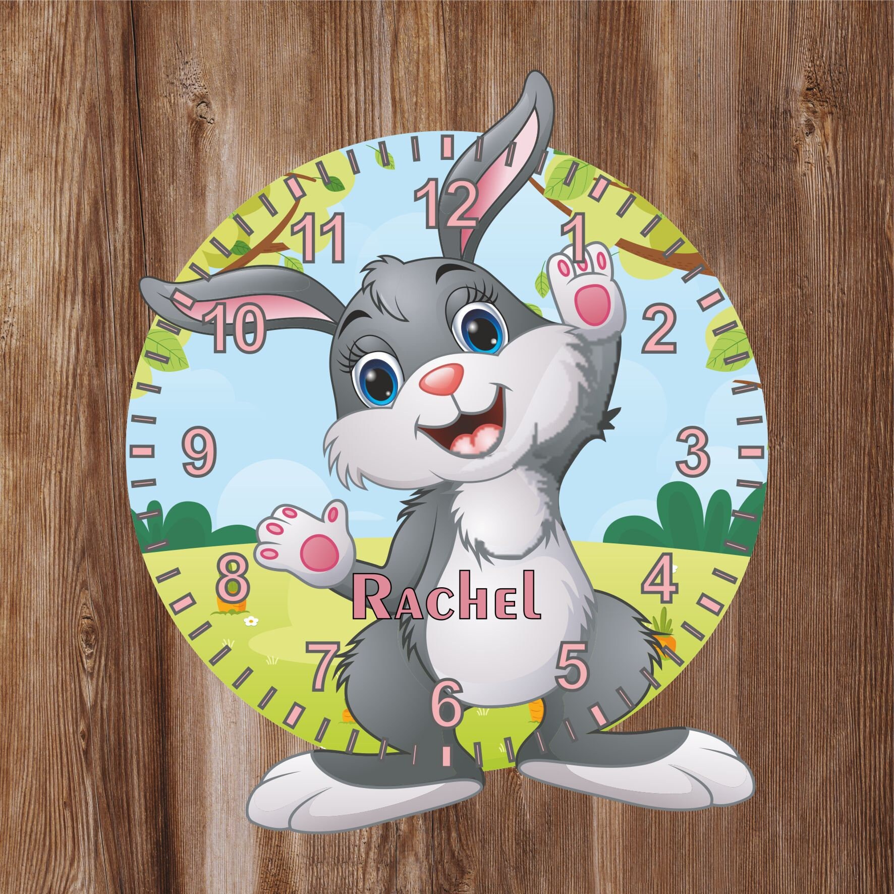 Rabbit Shaped Kids Clock Personalised With Any Name Wall - Etsy UK