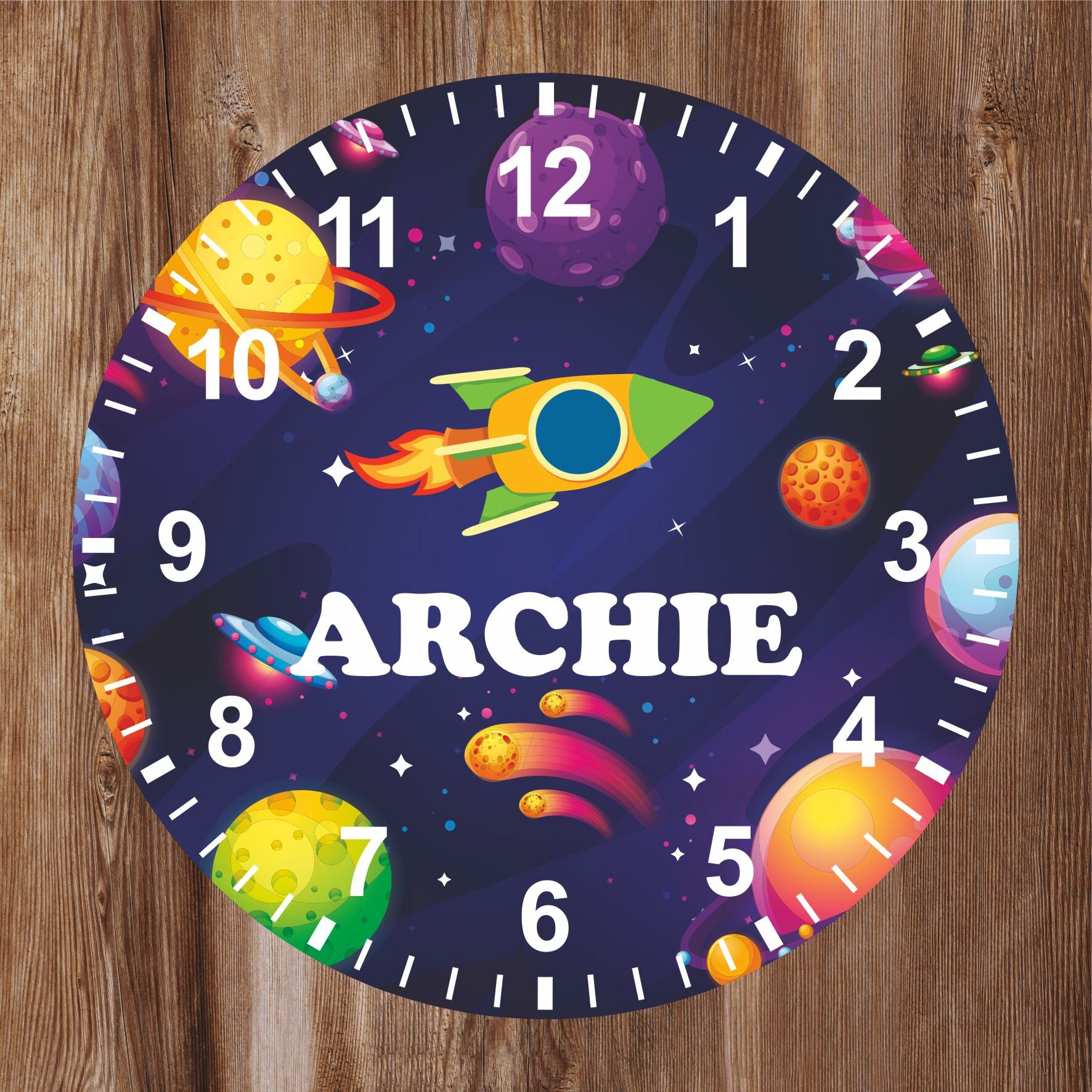 Kids Space Clock Personalised With Any Name Size 25cm Wall - Etsy UK