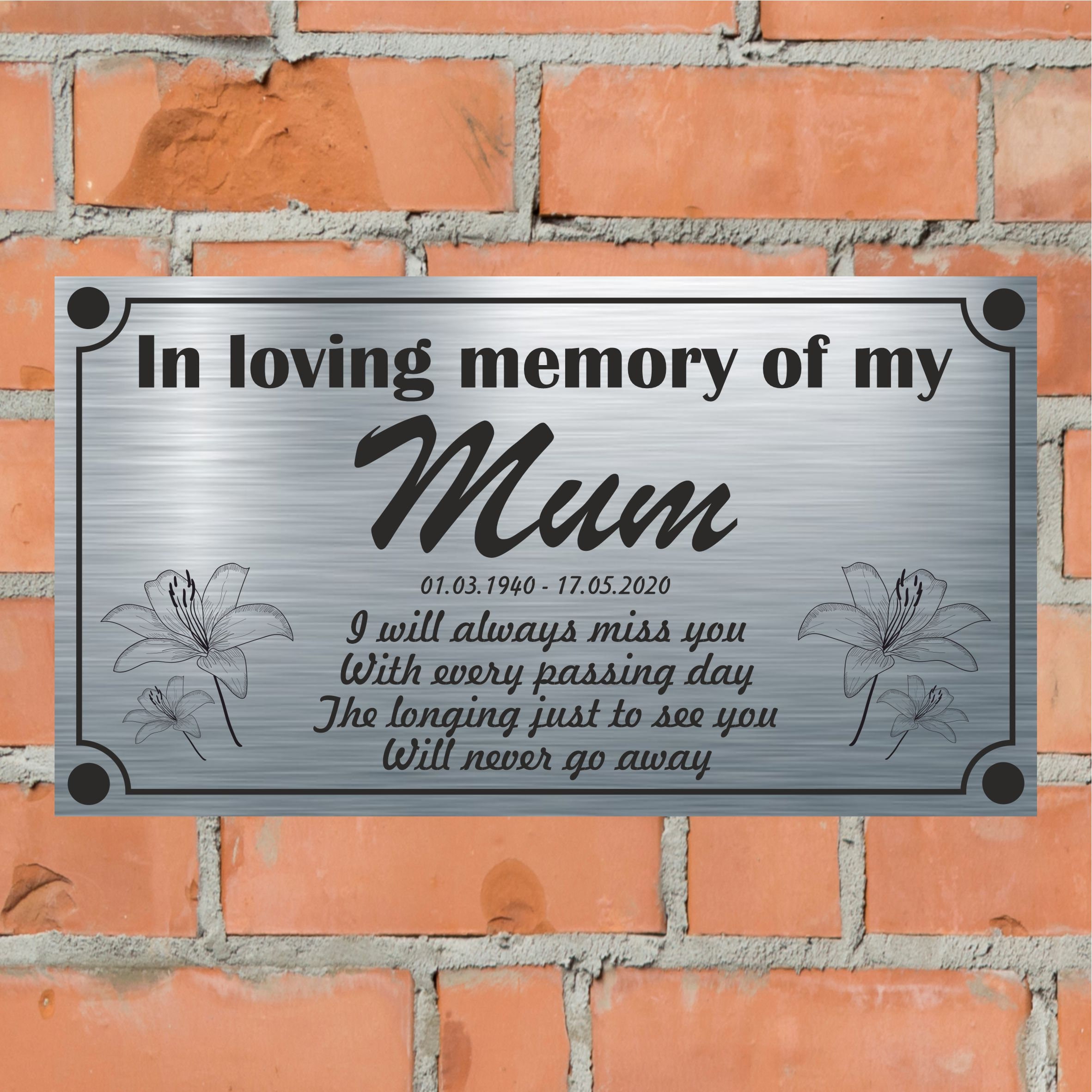 Memorial Plaque Mum Design / Flower Design Aluminium Sign - Etsy UK