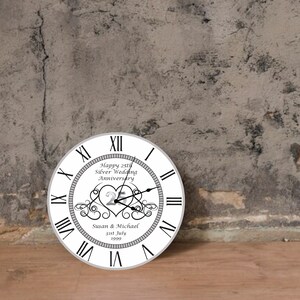 Unique Personalised 25th Silver Wedding Anniversary Clock Bespoke ...