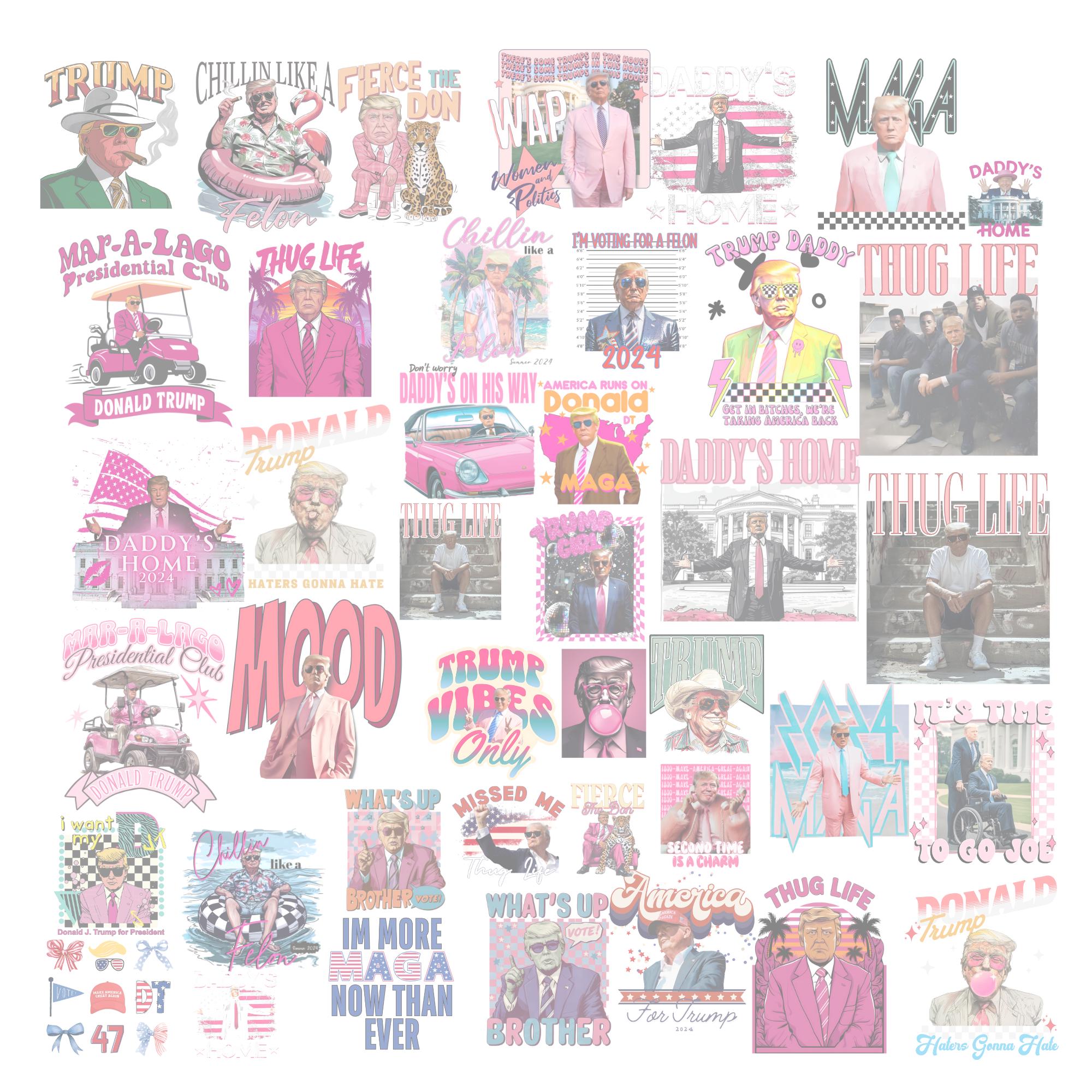 Trump Bundle Deal PNG Digital Files 43 Designs Pink Funny Cowboy Felon ...