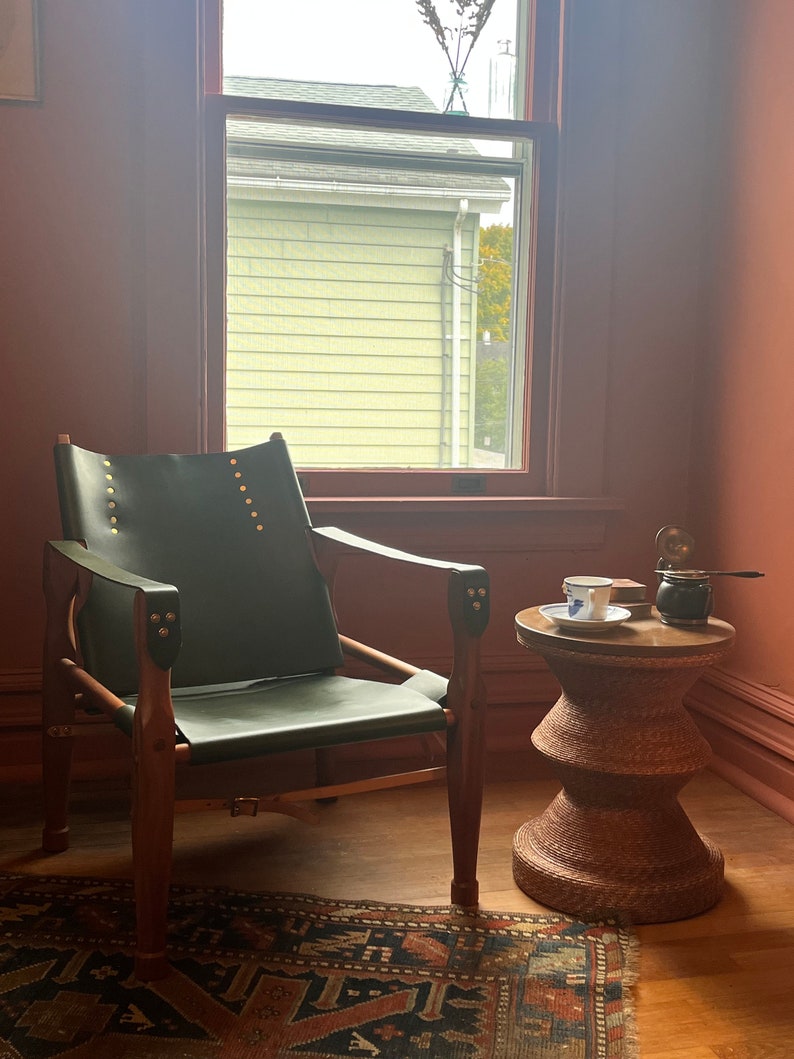 Roorkee Chair, Campaign Chair, Walnut & Green Leather Chair - Etsy
