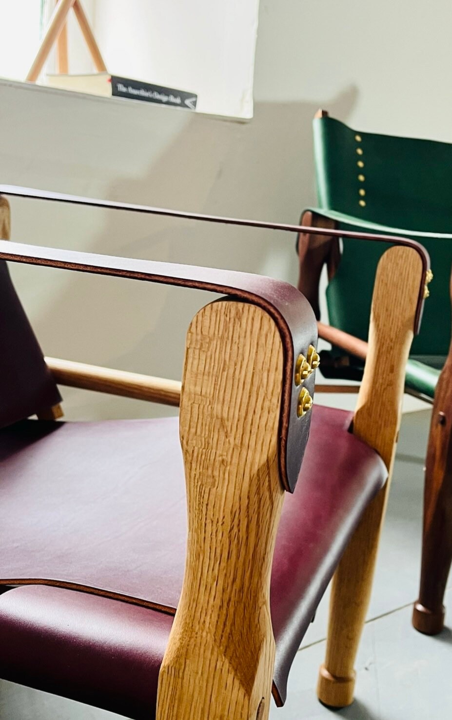 Roorkee Chair: White Oak & Burgundy Leather Campaign Chair - Etsy