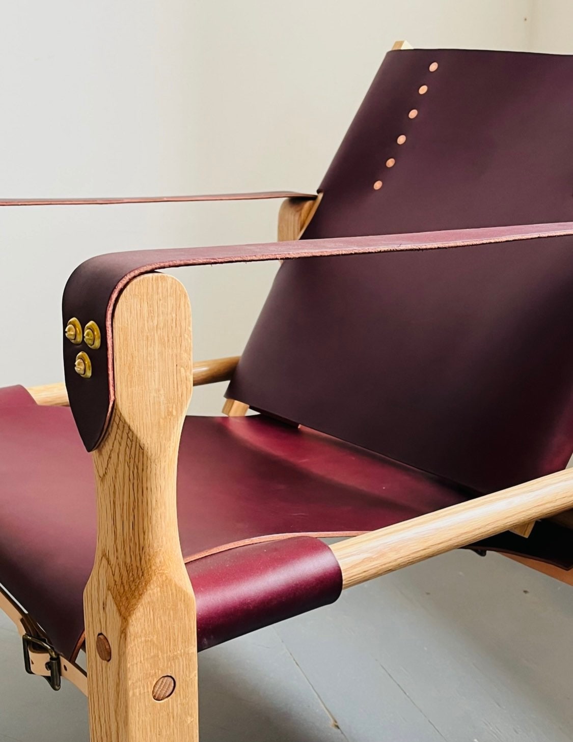Roorkee Chair: White Oak & Burgundy Leather Campaign Chair - Etsy