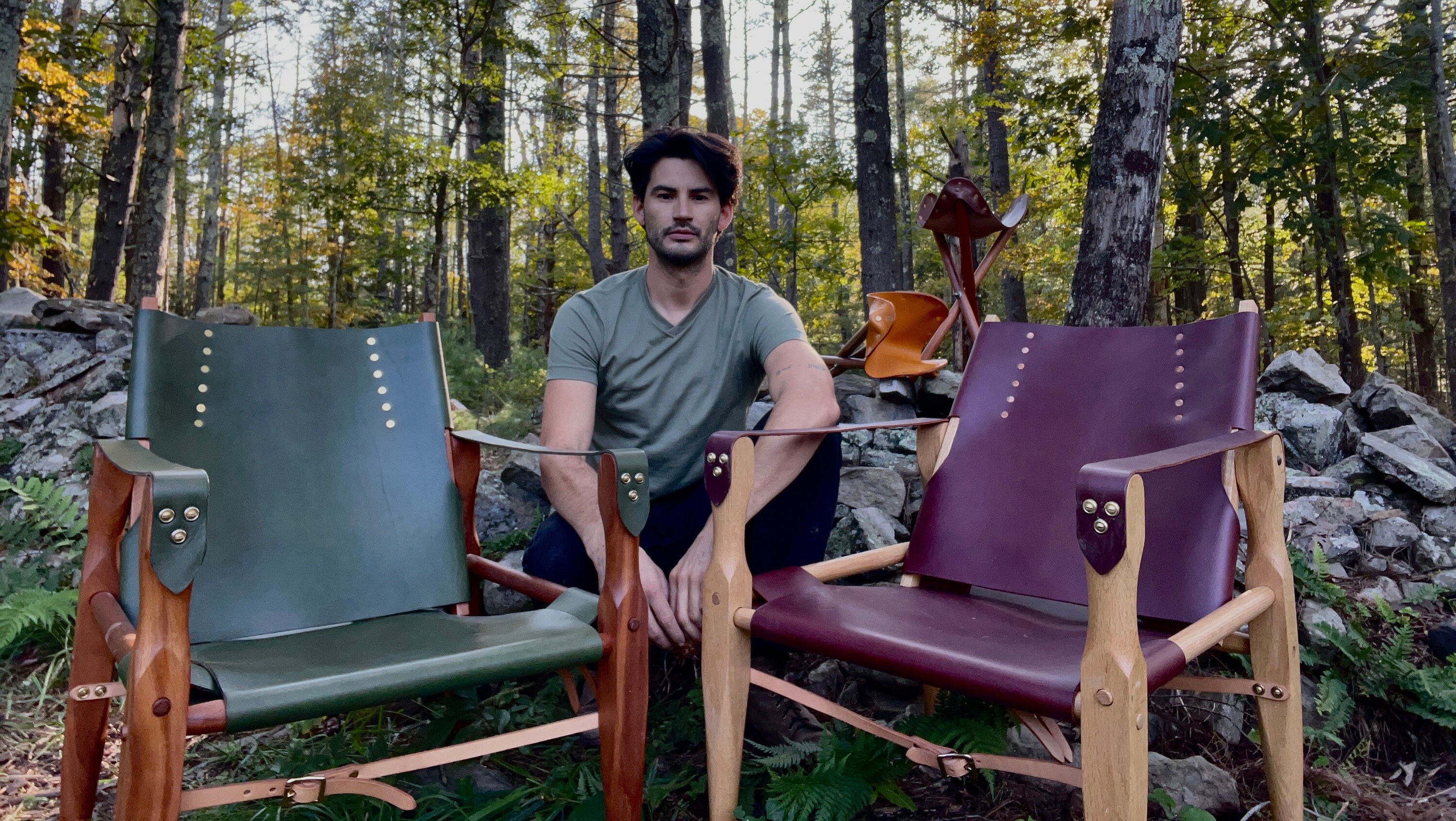 Roorkee Chair, Campaign Chair, Walnut & Green Leather Chair - Etsy