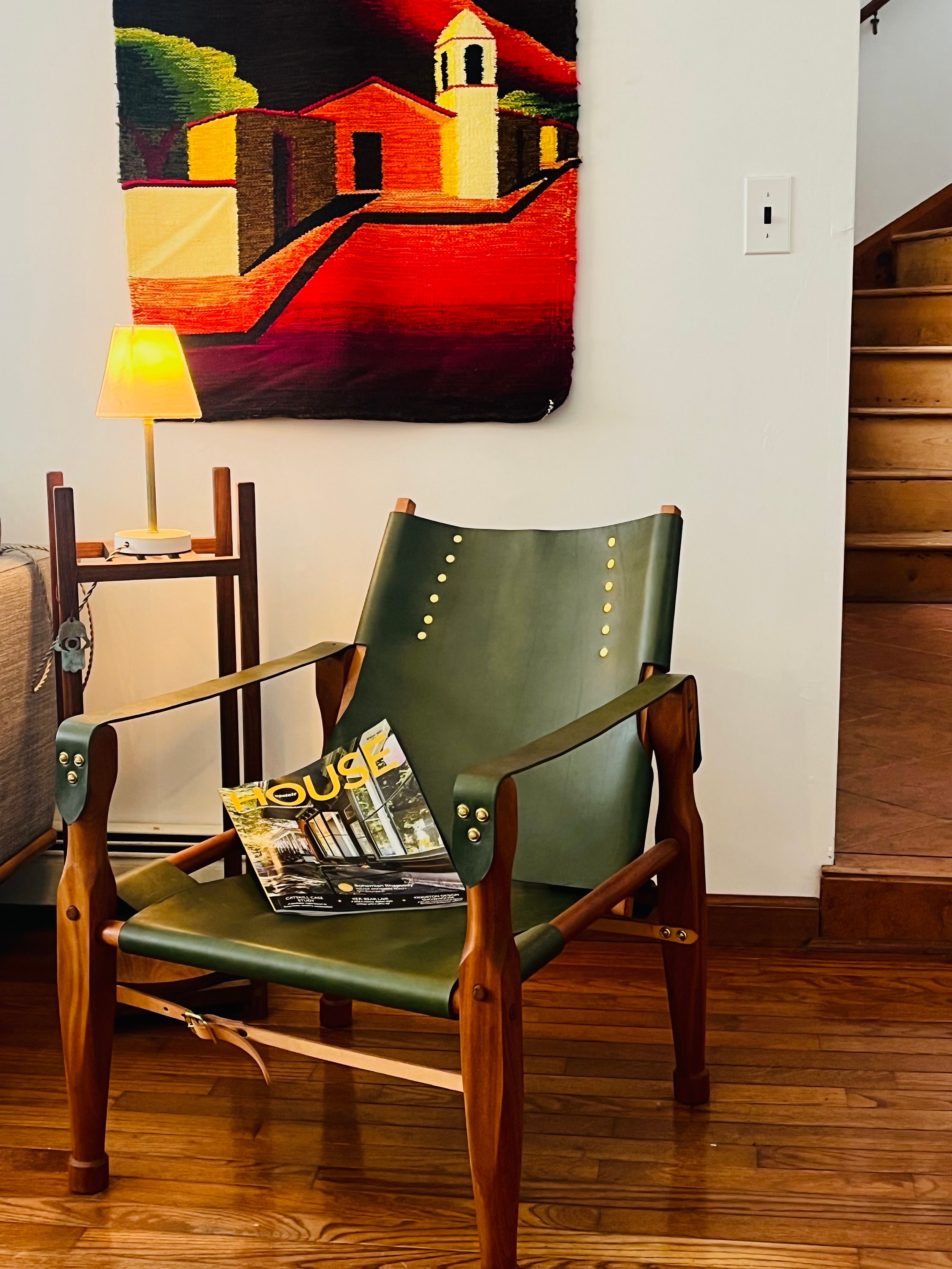 Roorkee Chair, Campaign Chair, Walnut & Green Leather Chair - Etsy