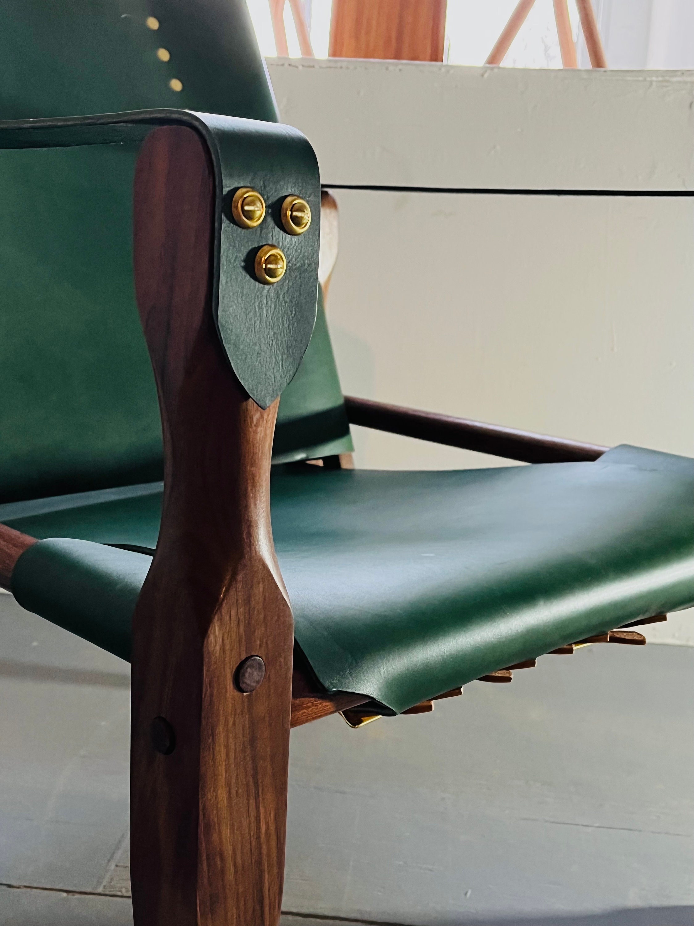 Roorkee Chair, Campaign Chair, Walnut & Green Leather Chair - Etsy