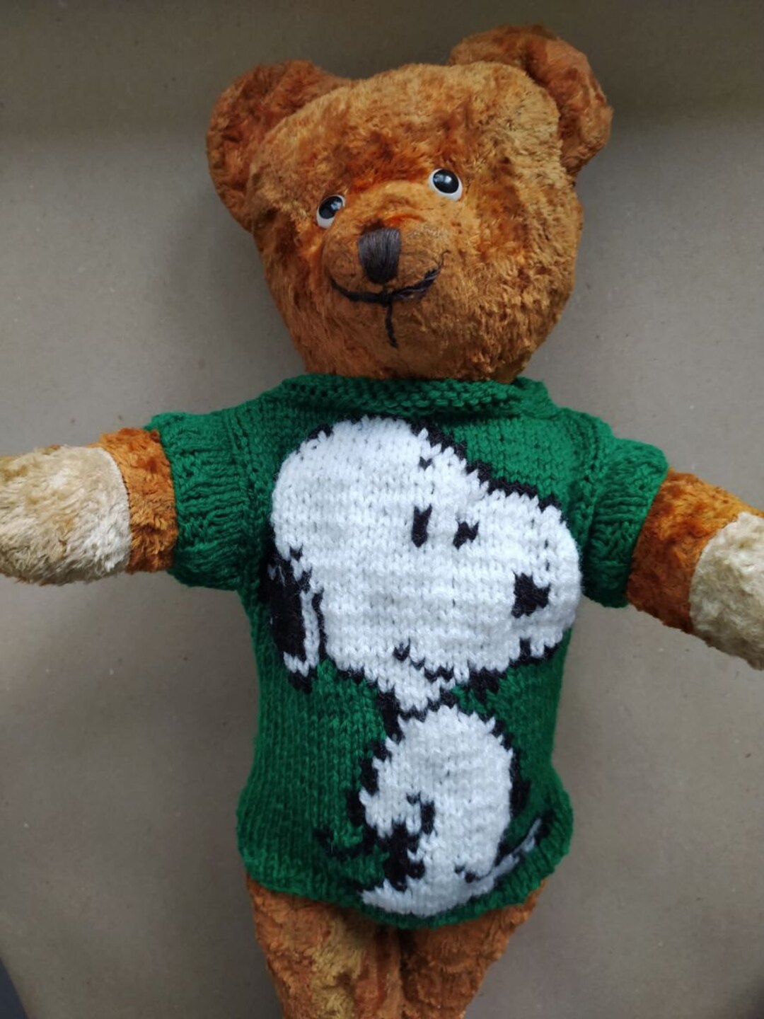 Hand Knitted Teddy Bear Snoopy Sweater , for Tall Teddies, Acryl Yarn ...