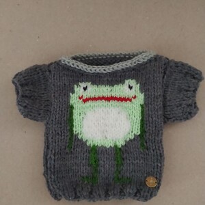 Hand knitted teddy bear Frog sweater, fit teddies /dolls 30-35 cm, wool ...