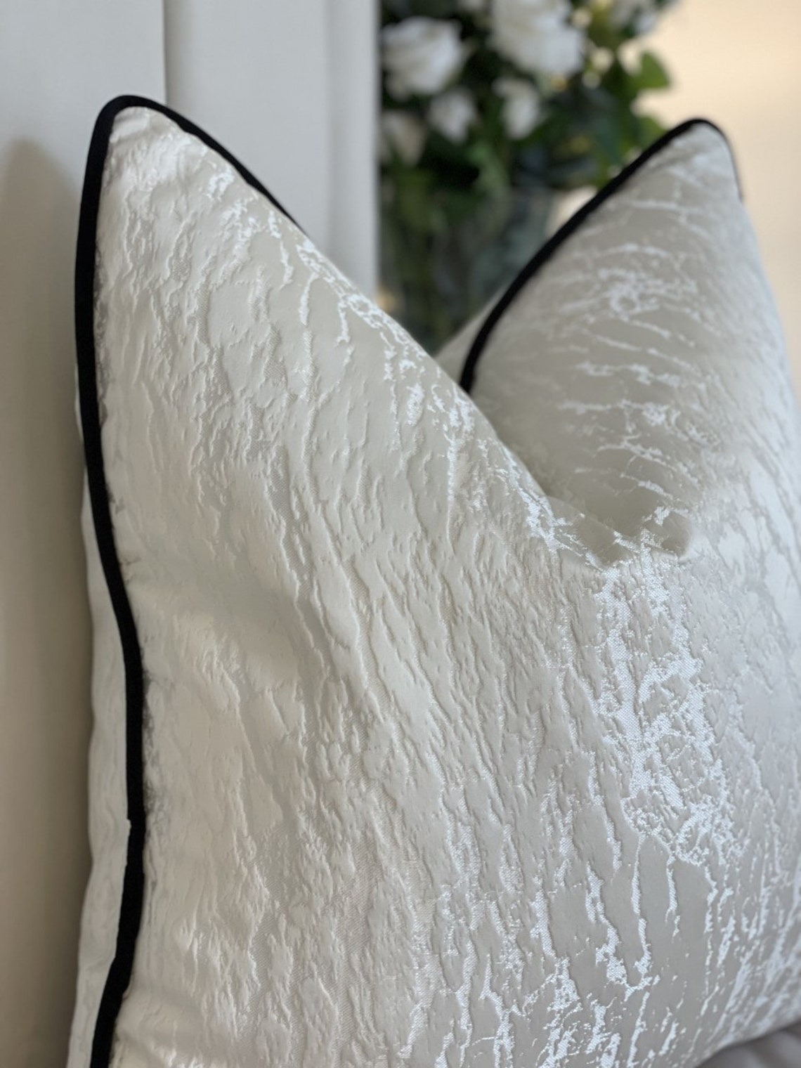 Handmade Ivory Cushion Cover With Black Velvet Piping - Etsy