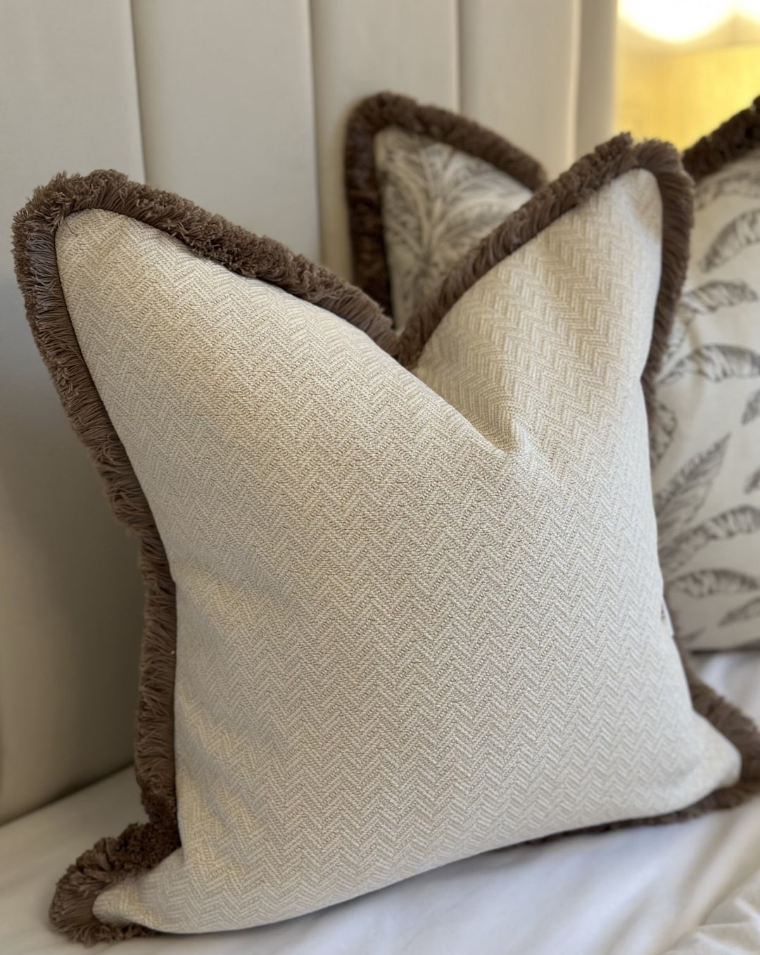 Luxury Beige Natural Herringbone High Quality Modern Handmade Cushion ...