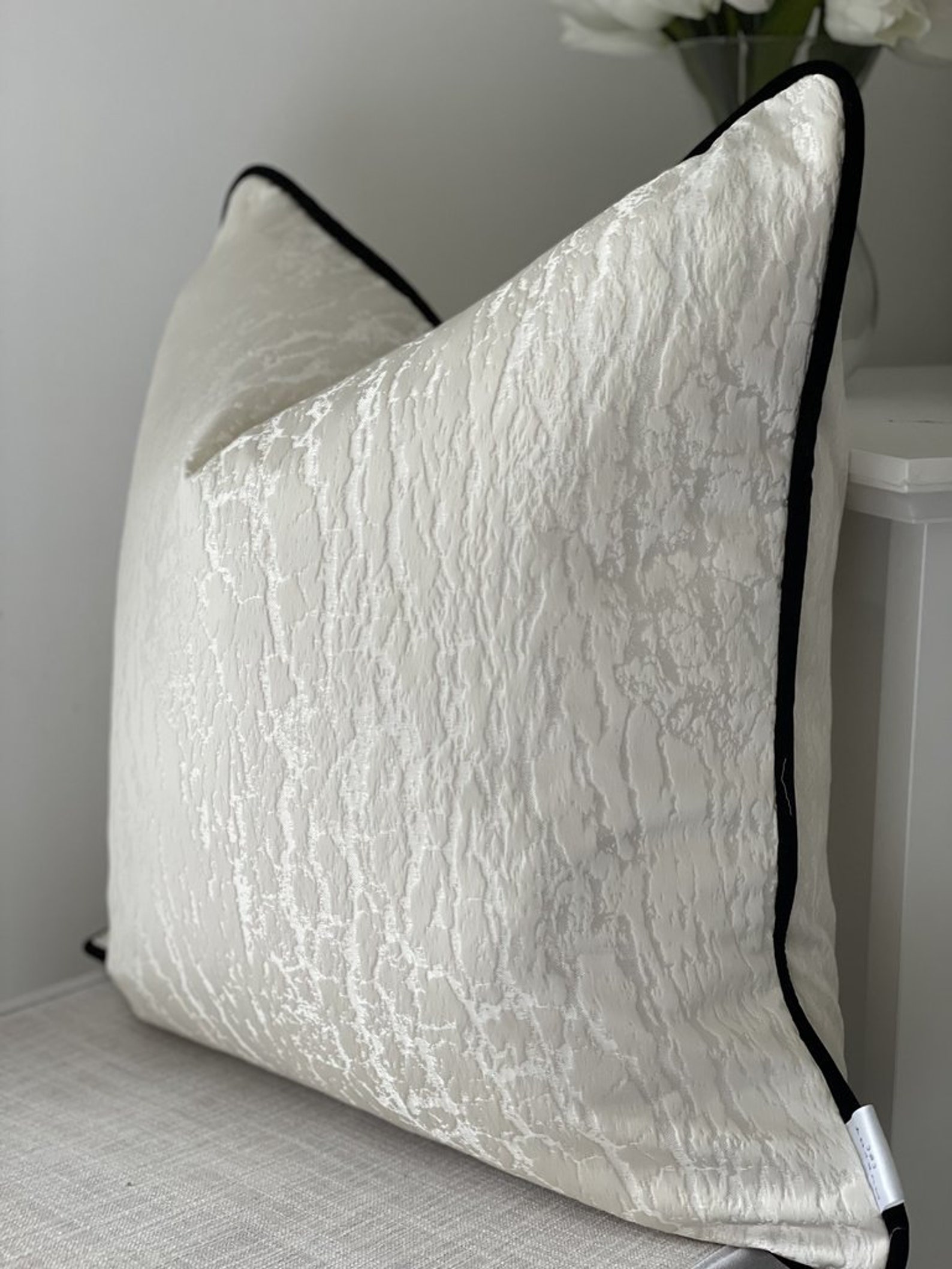 Handmade Ivory Cushion Cover With Black Velvet Piping - Etsy