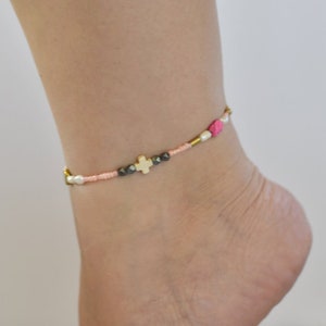 Anklet Bracelet, Beaded Summer Anklet, Adjustable Minimal Anklet ...