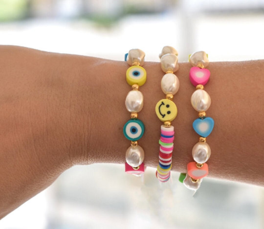 Smiley Face Pearl Bracelets,stack Summer Bracelets,pearl Bracelets ...