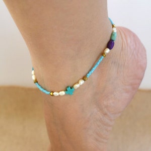 Anklet Bracelet, Beaded Summer Anklet, Adjustable Minimal Anklet ...