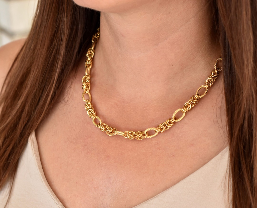18K Gold Chain Necklace, Chunky Chain Necklace, Gold Necklace ...