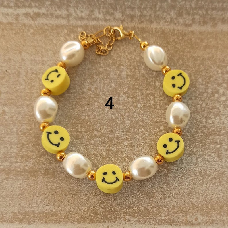 Smiley Face Pearl Braceletsstack Summer Braceletspearl - Etsy