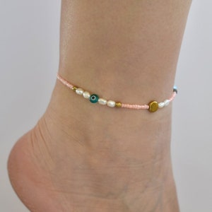 Anklet Bracelet, Beaded Summer Anklet, Adjustable Minimal Anklet ...