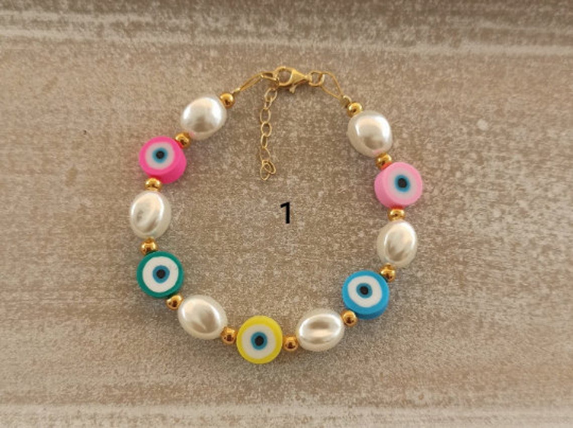 Smiley Face Pearl Braceletsstack Summer Braceletspearl - Etsy