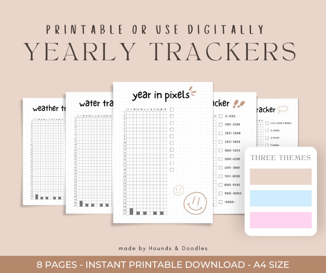 Yearly Trackers Bundle, Printable, A4, Undated, 2024, 2025, Bullet ...