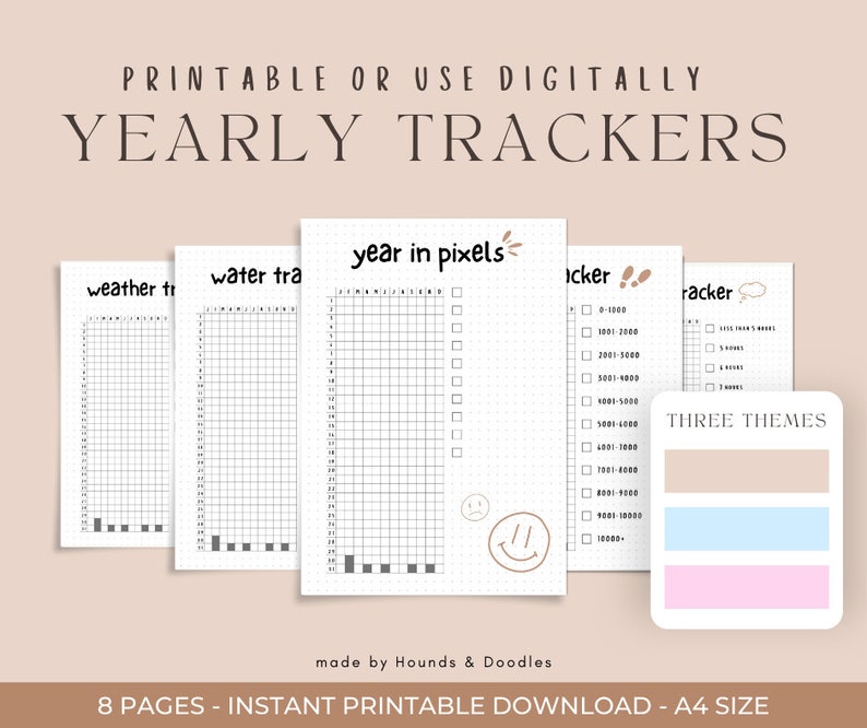 Yearly Trackers Bundle, Printable, A4, Undated, 2024, 2025, Bullet ...