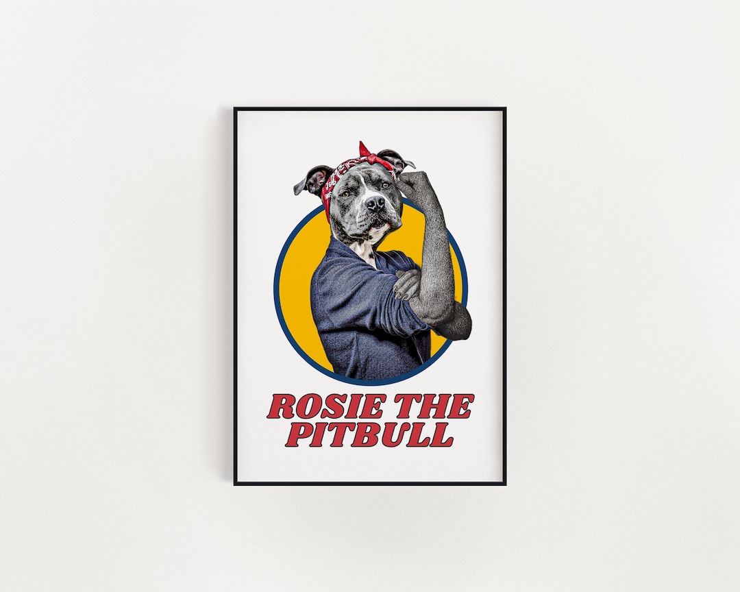 Pitbull Art, Rosie the Riveter Wall Art, Anthropomorphic Collage, Dog ...
