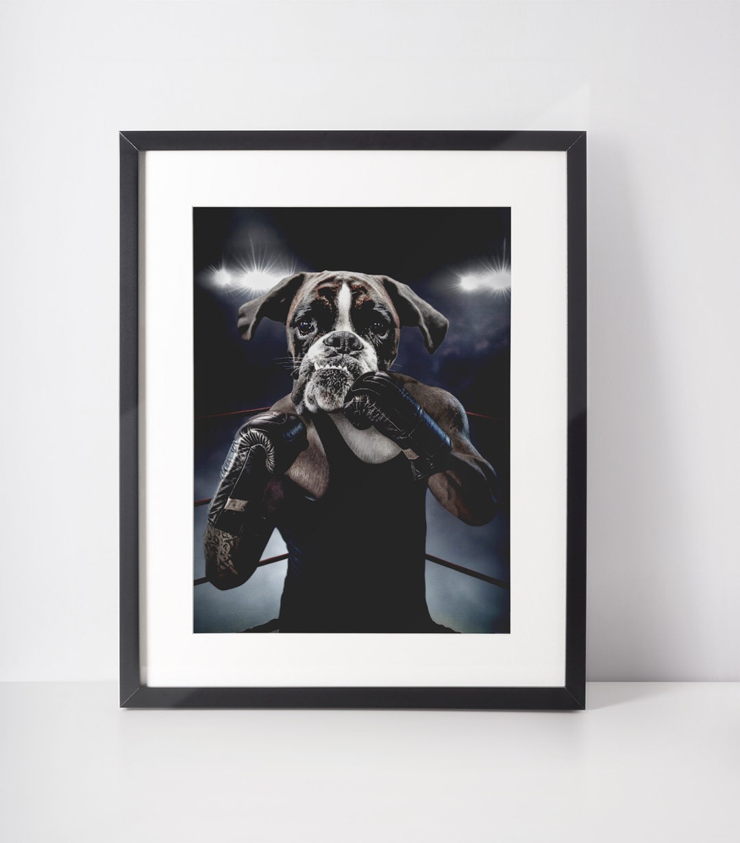 Boxer Dog Art Print, Boxer Artwork, Pet Owner Gift, Animal in Clothes ...