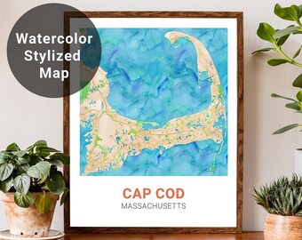 Watercolor Map Cape Cod Print - Etsy
