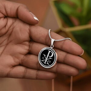 Chi Rho Necklace, Alpha Omega Cross Necklace, Christogram Chrismon ...