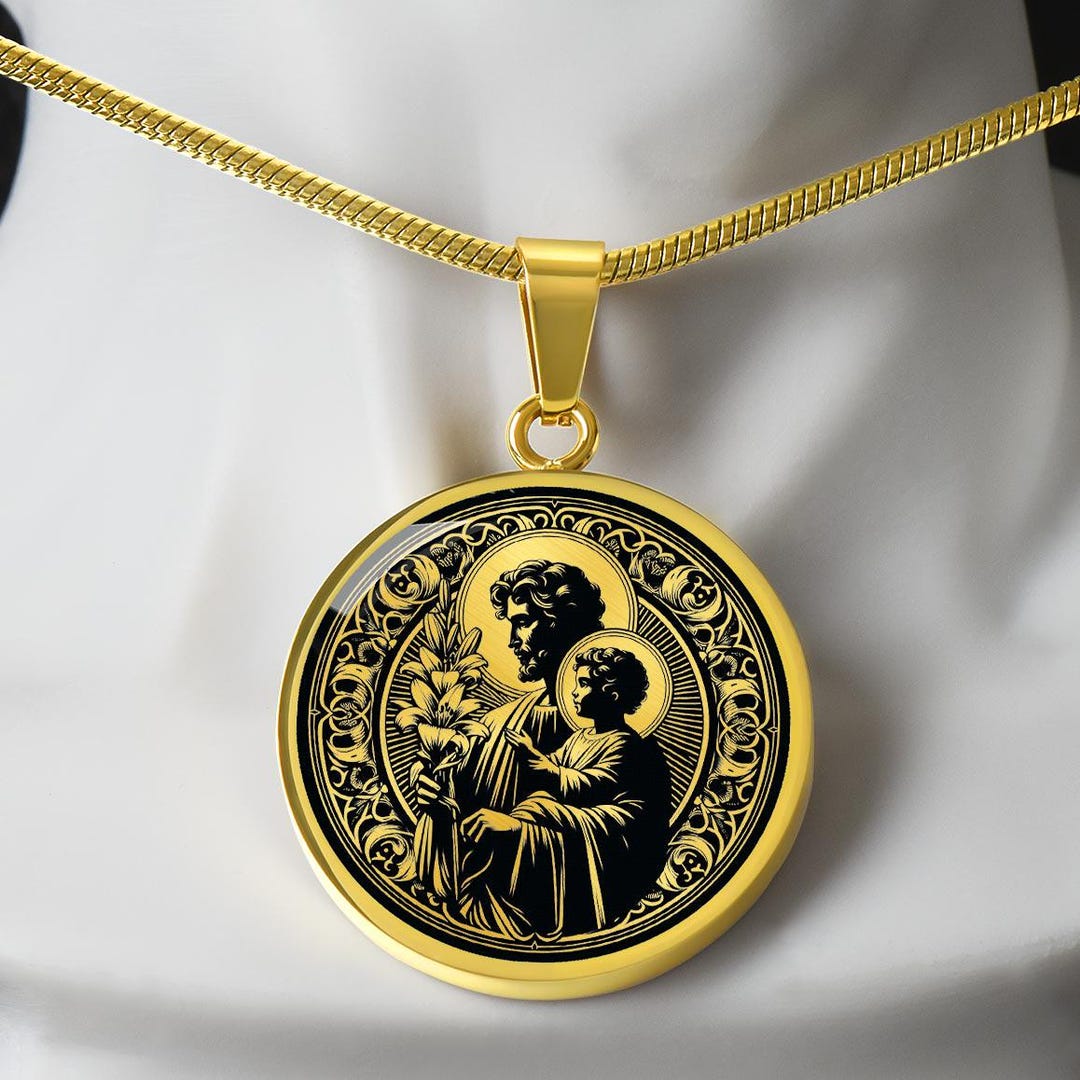Saint Joseph & Baby Jesus Necklace, St Joseph Patron Saint of Fathers ...