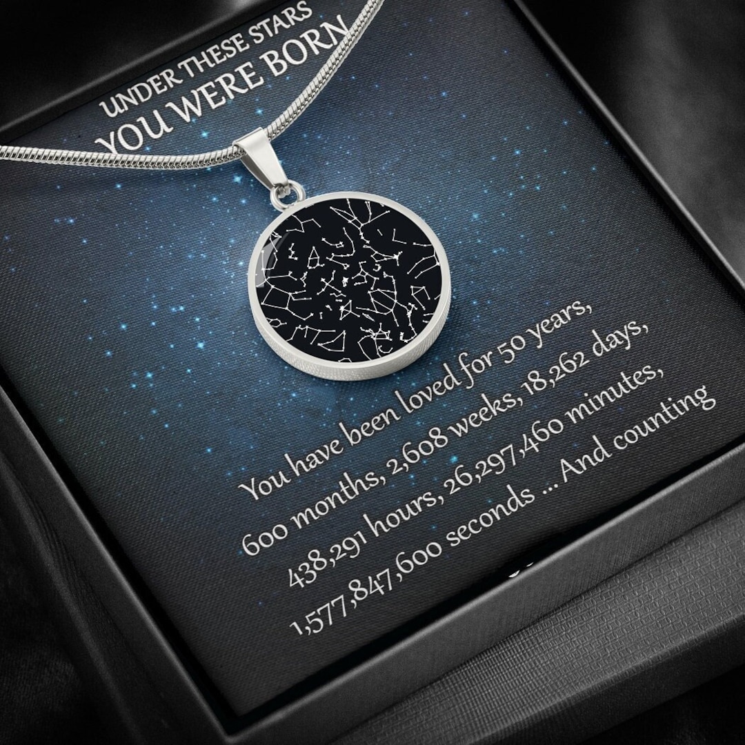 Custom Star Map Necklace - 50th Birthday Gift for Her, Birthday Gift ...
