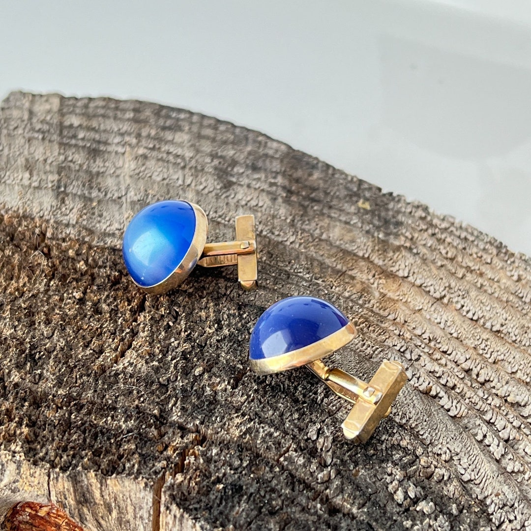 Vintage Swank 1940s 1950s Blue Moonglow Cufflinks Gold Tone - Etsy