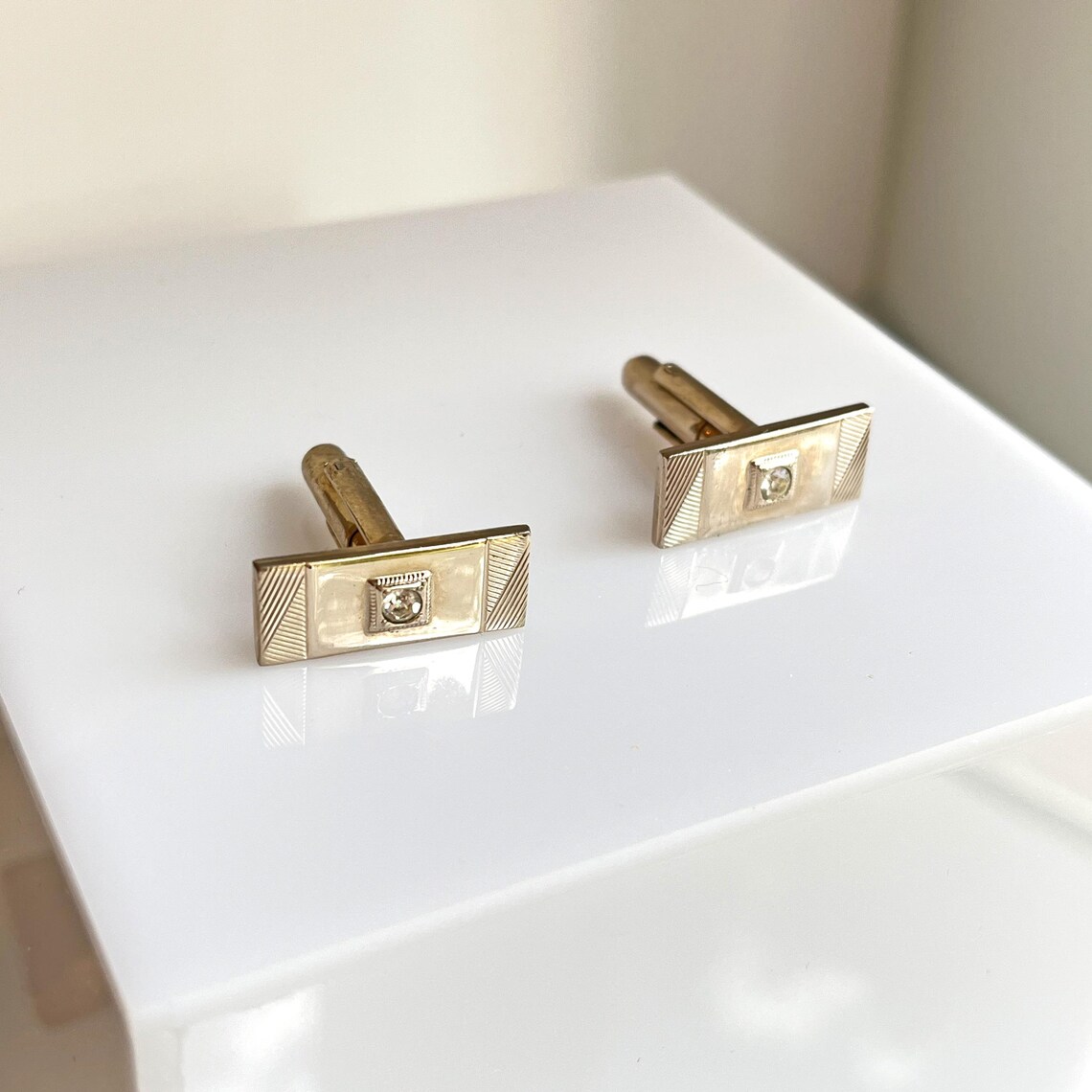 Vintage Gold Tone Rectangle Rhinestone Cufflinks 1950s - Etsy
