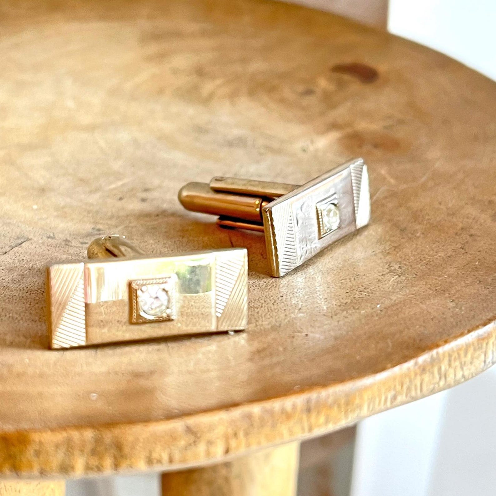 Vintage Fancy Gold Tone Rectangle Rhinestone Cufflinks 1950s - Etsy