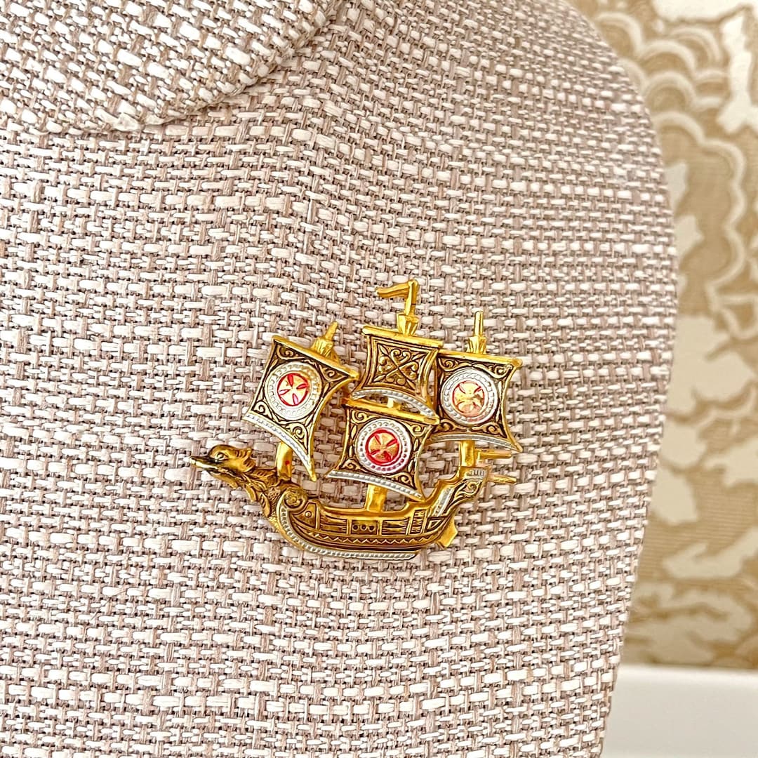 Vintage Spain Damascene Spanish Ship Galleon Brooch Pin - Etsy